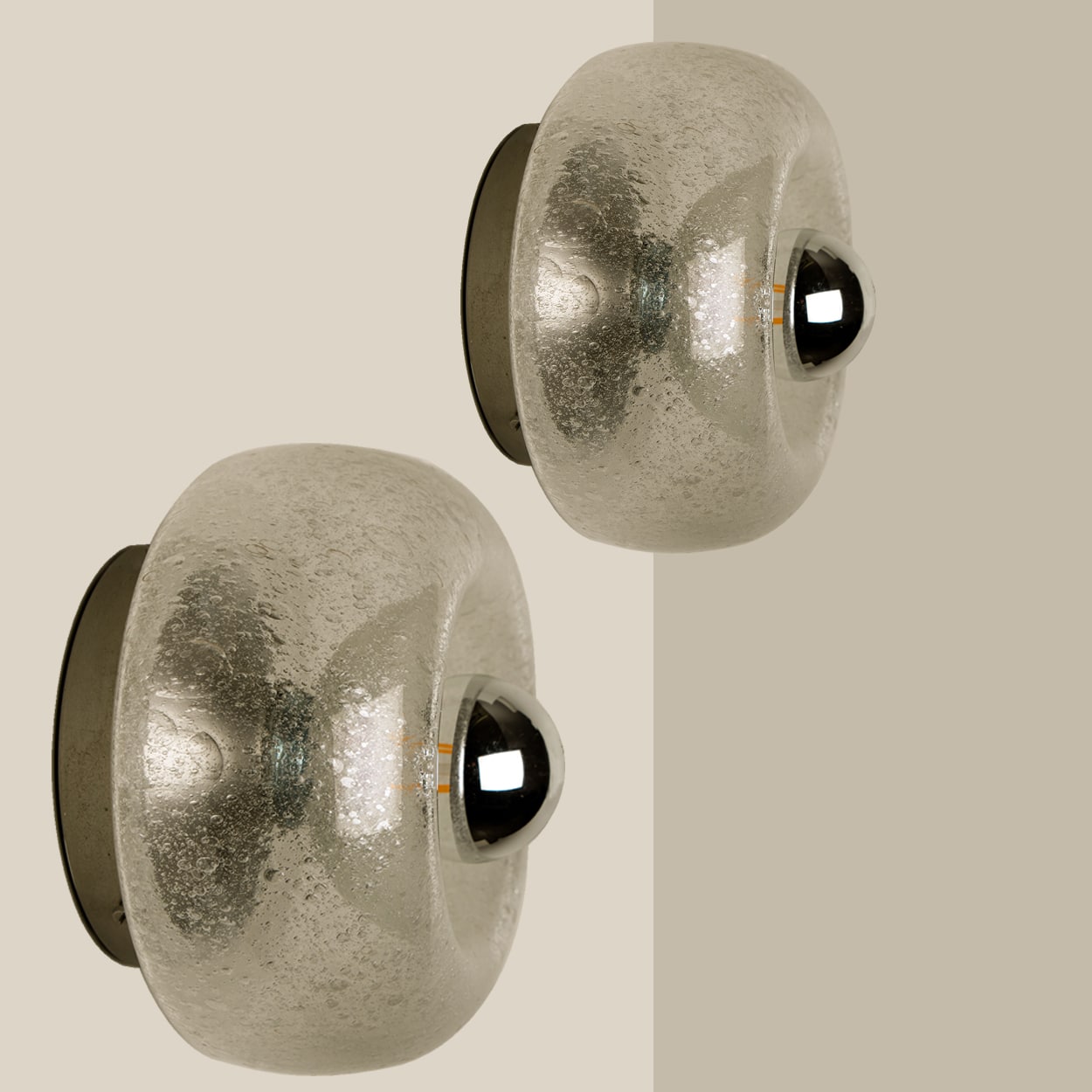 Blown Glass and Chrome Wall Lights, Limburg Glashütte, 1960s ...